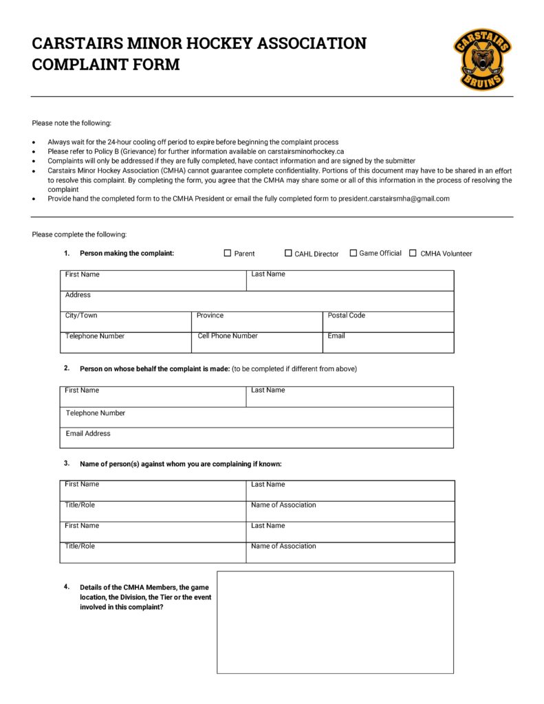 Forms – Carstairs Minor Hockey Association
